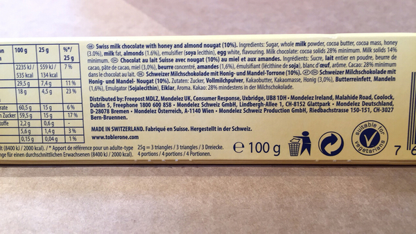 Product “Toblerone” | The Open Food Repo