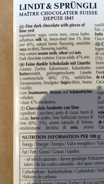 Product “Lindt Excellence Lime Intense Dark ” | The Open Food Repo