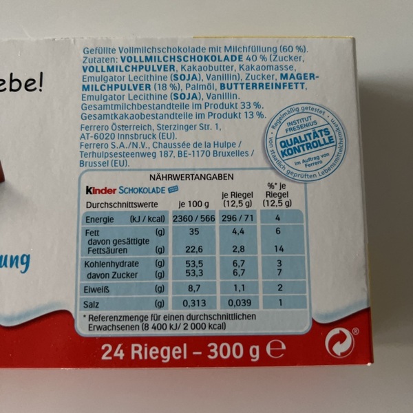 Product “Kinder” | The Open Food Repo